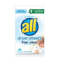 all® free clear Dryer Sheets for Sensitive Skin | Perfume & Dye Free